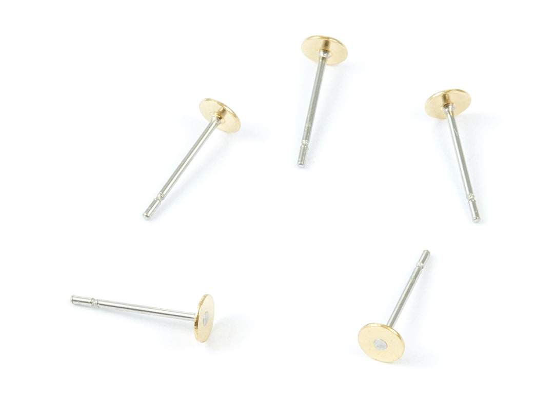 Earring Post Stud With Raw Brass Head - 4*12 - Stainless Steel Earring ...