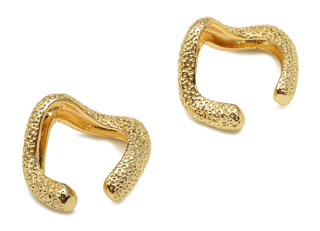 Brass Irregular Earring Post - Gold Curved Dot Earring - Figure for ...