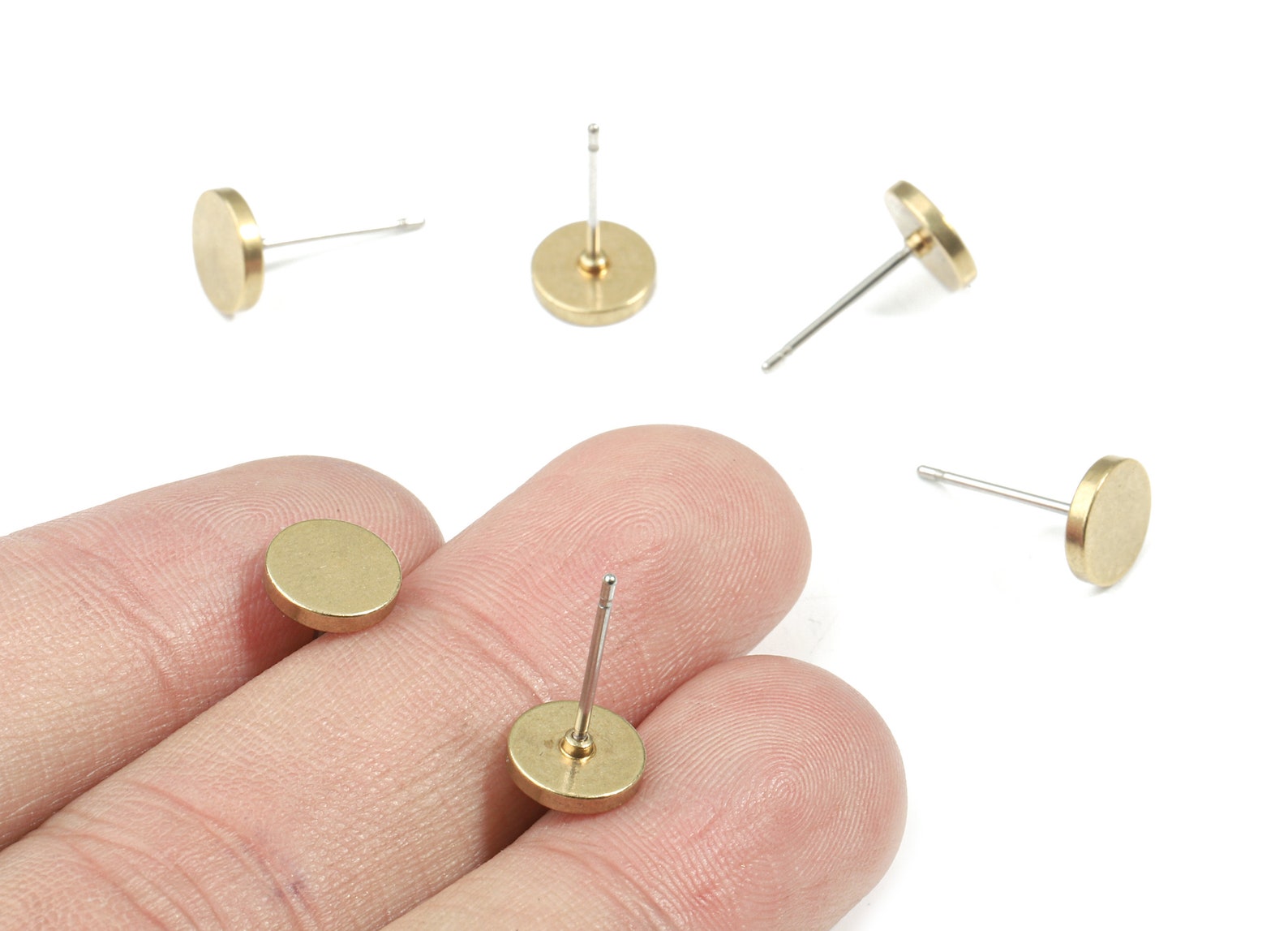 Brass Round Earring Stud - Raw Brass Circle Earring Post - Steel Stud ...