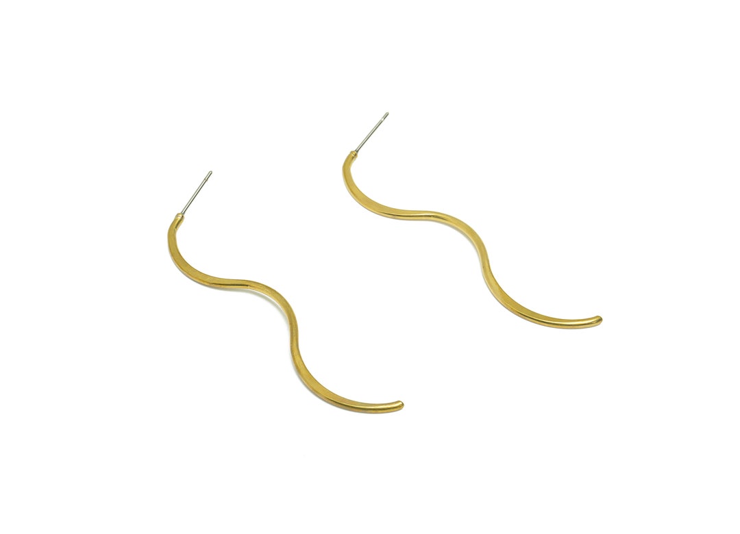 Wavy Wire Hammered Earring - Raw Brass Wire Earring Post - Brass Wavy ...