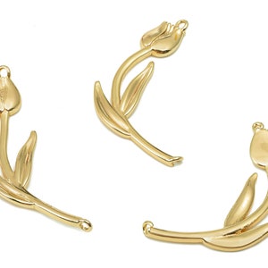 Brass Tulip Flower Connector Earring With Hook Pendant With Loop Charm ...