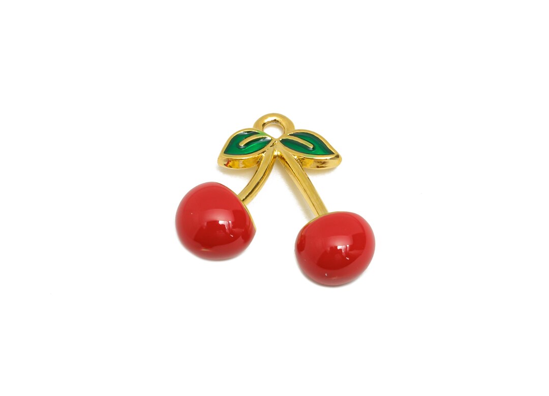 Red Enamel Cherry Pendant - Steel Cute Cherry Accessory - Playful ...