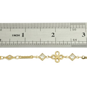 Brass Flower Link Chain - Gold Link Chain - Cubic Zirconia CZ Link ...