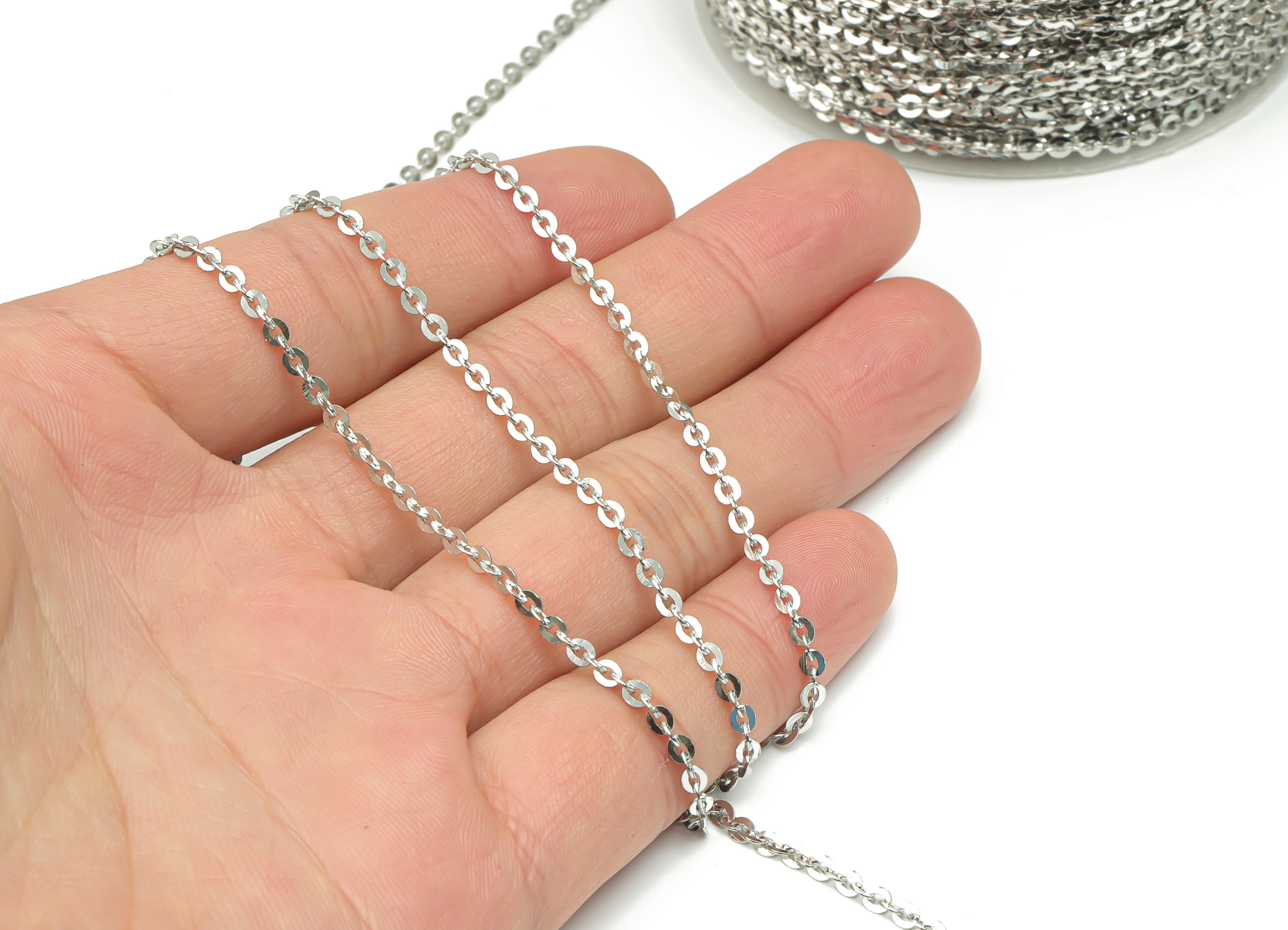 Flat Oval Cable Link Chain - Raw Brass Chain - Silver Flake Cable Chain ...