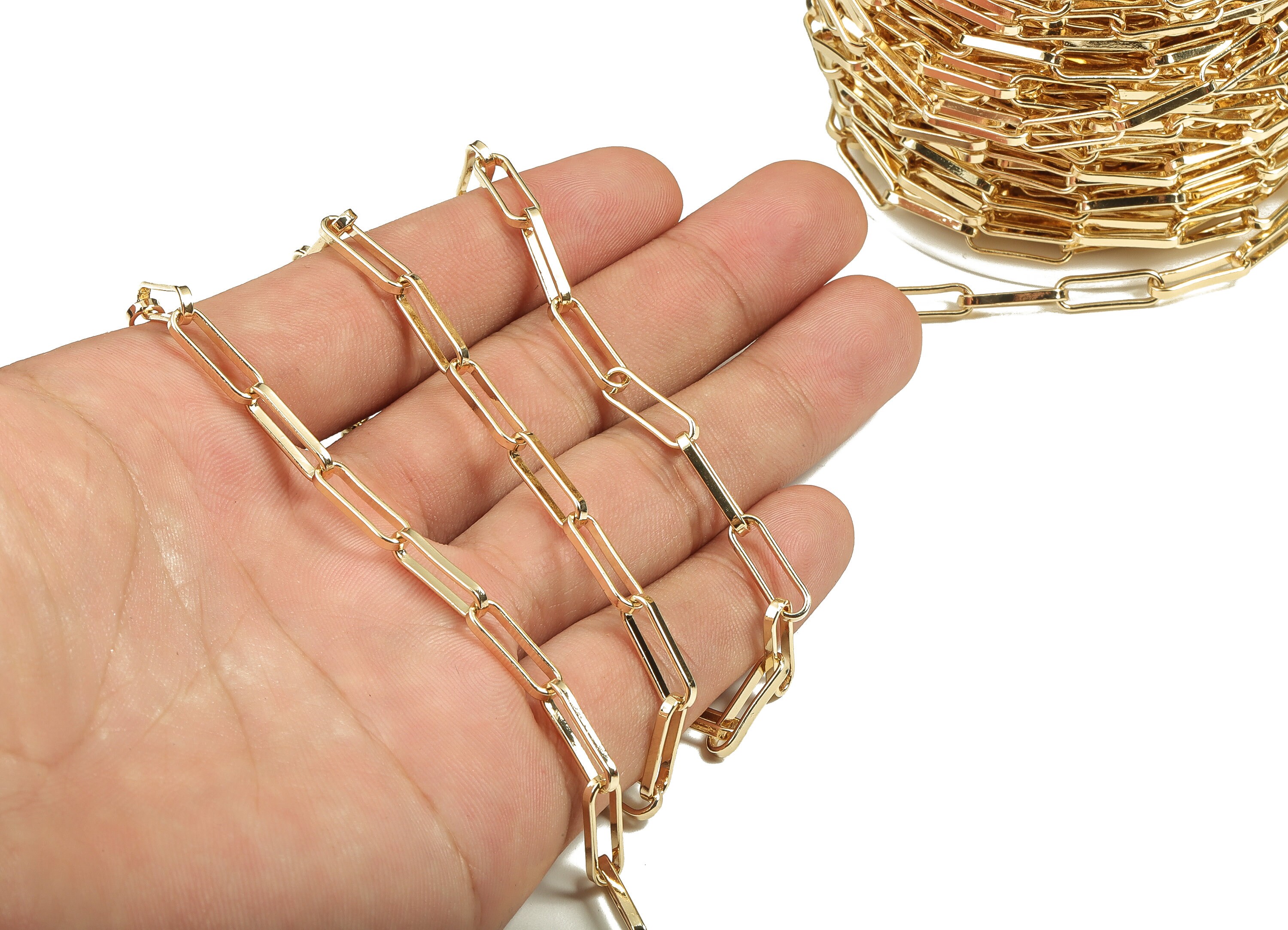 Oval Rectangle Paper Clip Layering Chain 18K Real Gold Brass - Etsy