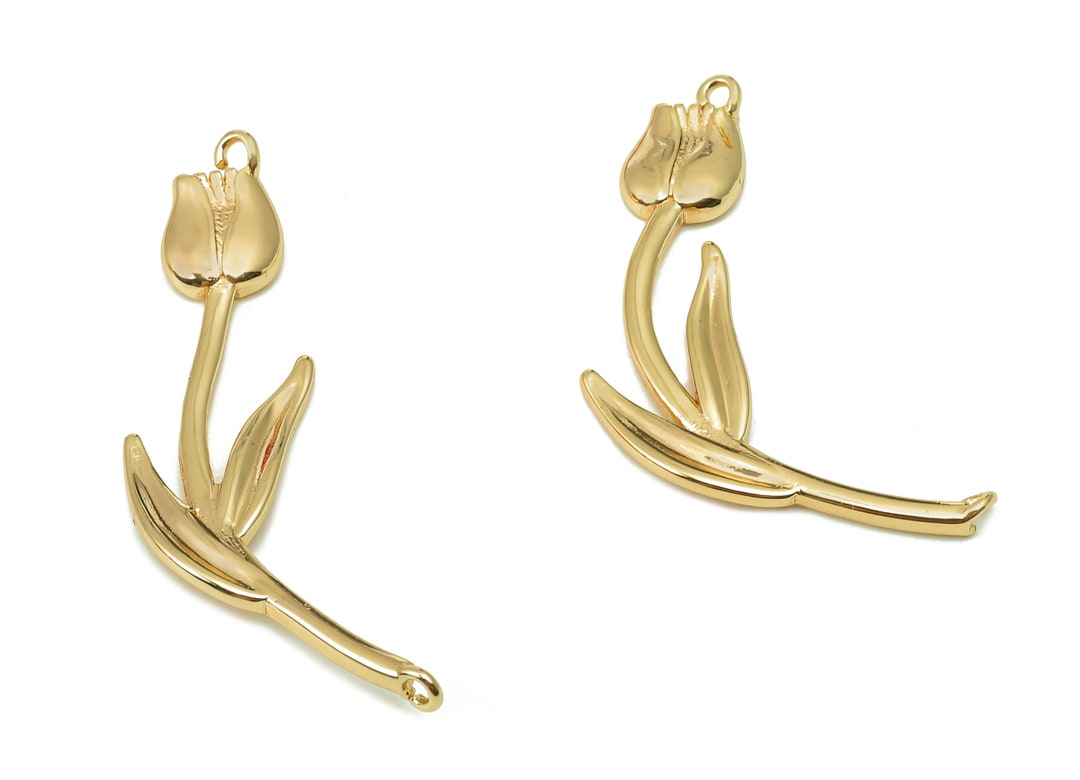 Brass Tulip Flower Connector Earring With Hook Pendant With Loop Charm ...