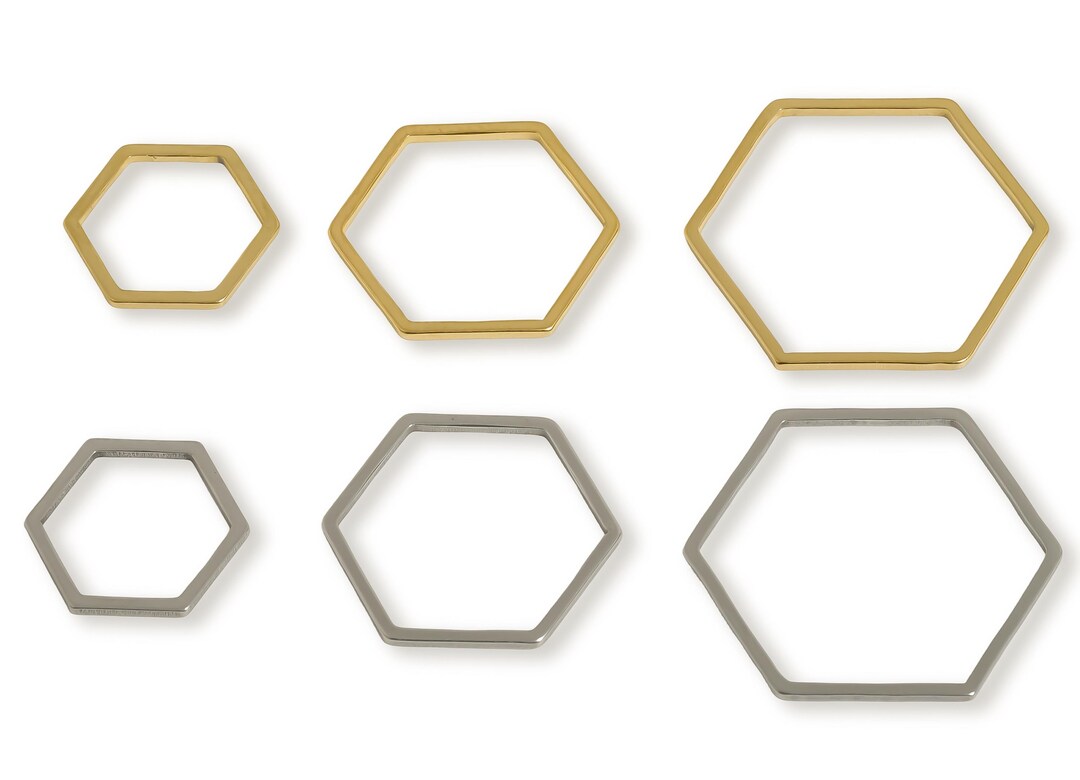 Hexagon Open Frame Connectors - Geometric Metal Links - Stainless Steel ...