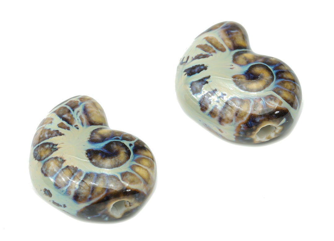 Glazed Ceramic Snail Beads - Carved Snail Beads - Handmade Beads ...