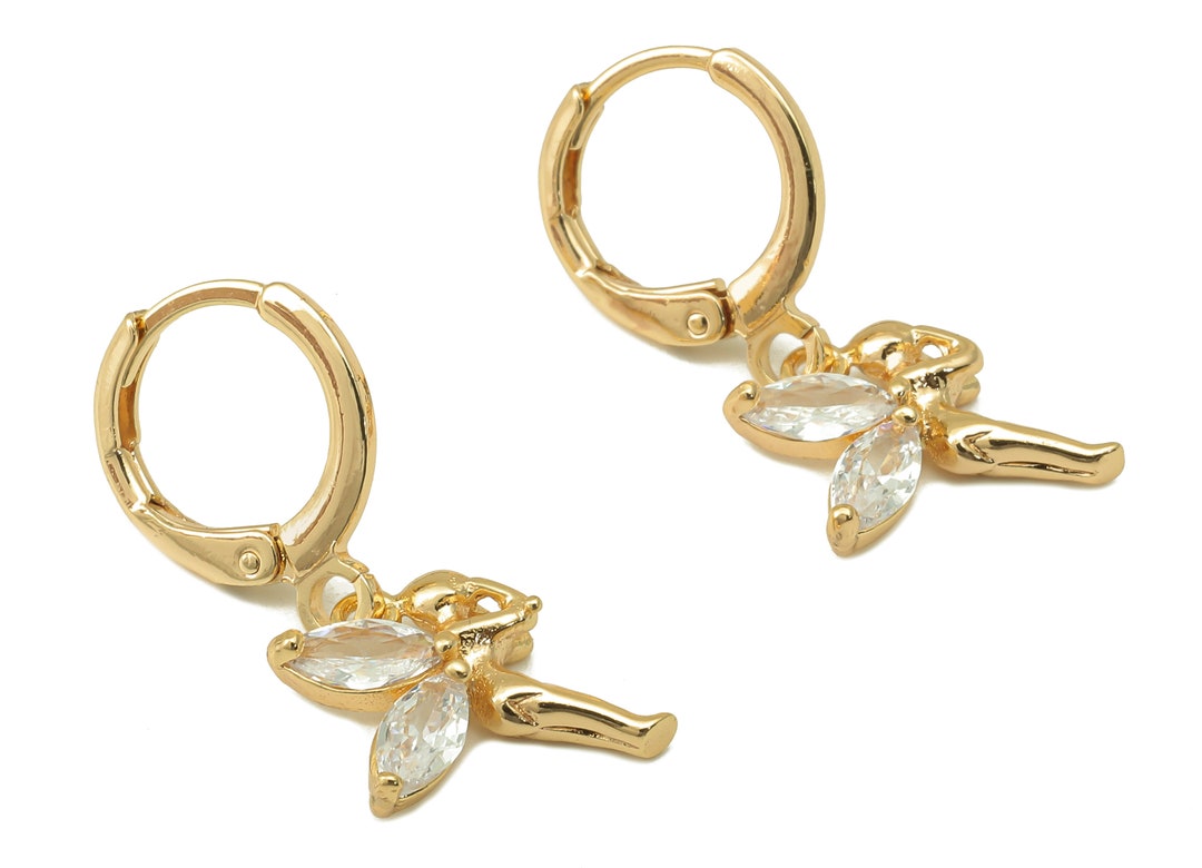 Brass Clasp Angel Earring - Angel Lever Back Earring -cubic Zirconia ...