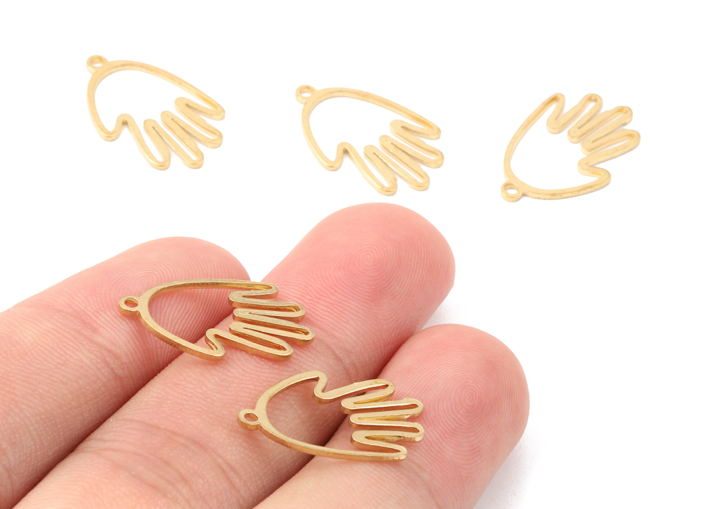 Brass Hand Charms - Raw Brass Hollow Hand Earrings and Pendant - Brass ...