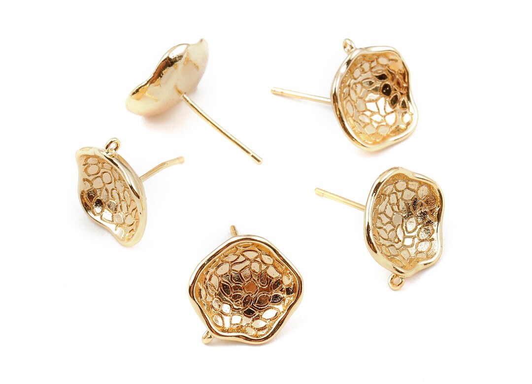 Brass Round Earring Posts - Round Earring Stud - 18K Real Gold Plated ...