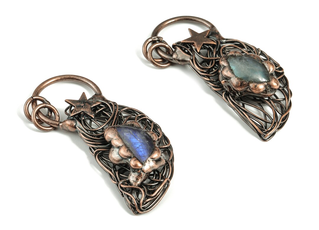 Labradorite Moon Pendant – Star Half Moon Wire Wrap Labradorite Jewelry ...