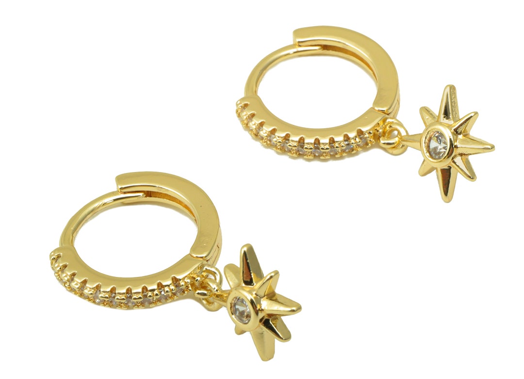 Brass North Star Earring Clasp - Brass Hoop Clasp -star Huggie Hoop ...