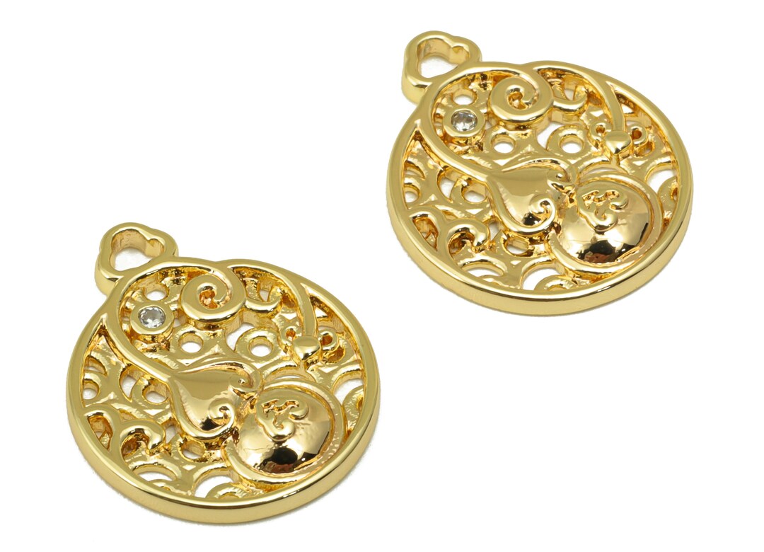 Brass Gourd Charm - Brass Cubic Zirconia Earring Charm - Hollow ...