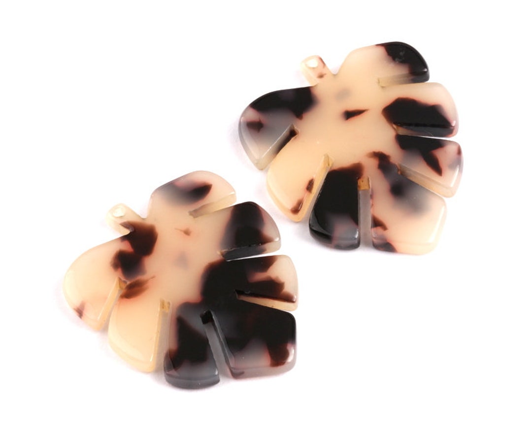 Tortoise Shell Earrings - Acetate Earring Charms - Monstera Leaf Shaped ...