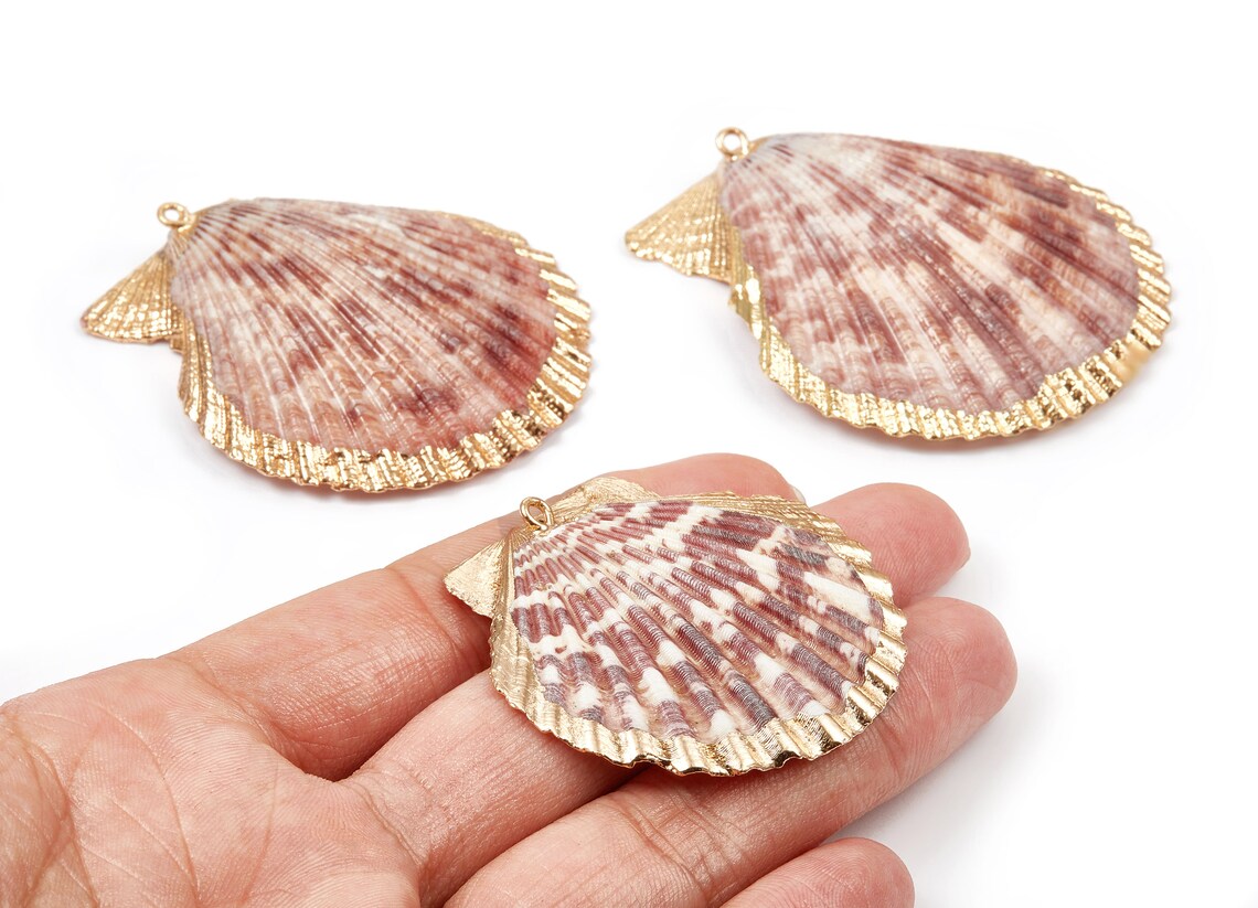 Mussel Shell Charms - Seashell Pendant - Gold Tone Plated Earrings - 1 ...