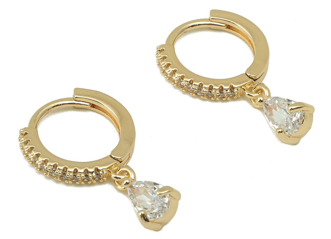 Brass Circle Teardrop Hoop Earring Clasp - Huggie Hoop Earring - Drop ...
