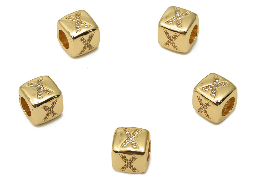Alphabet Cube Bead X With Zircon- Brass Initial Letters X Beads ...