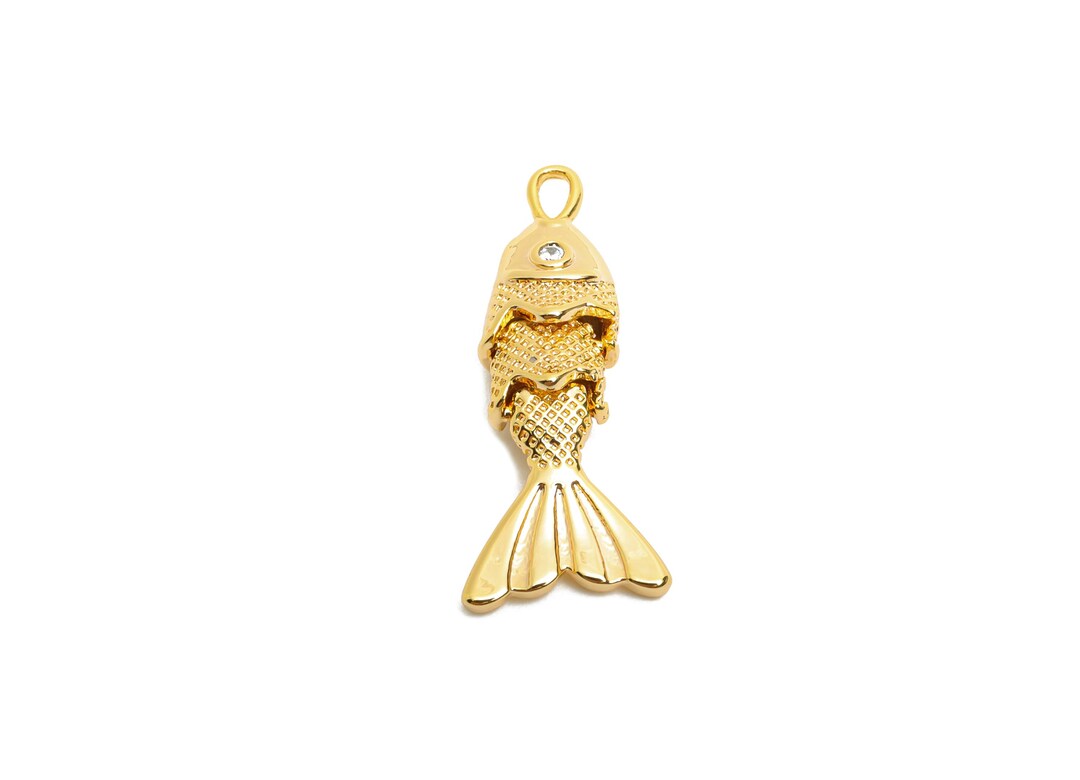 Gold Movable Fish Charms - Dainty Articulated Brass Fish Pendant - CZ ...