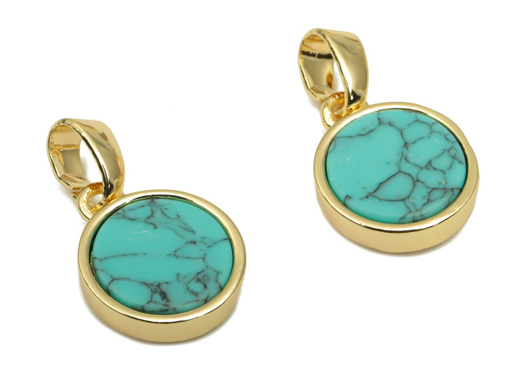 Brass Round Blue Stone Pendants - Synthetic Stone Pendant - 18K Real ...