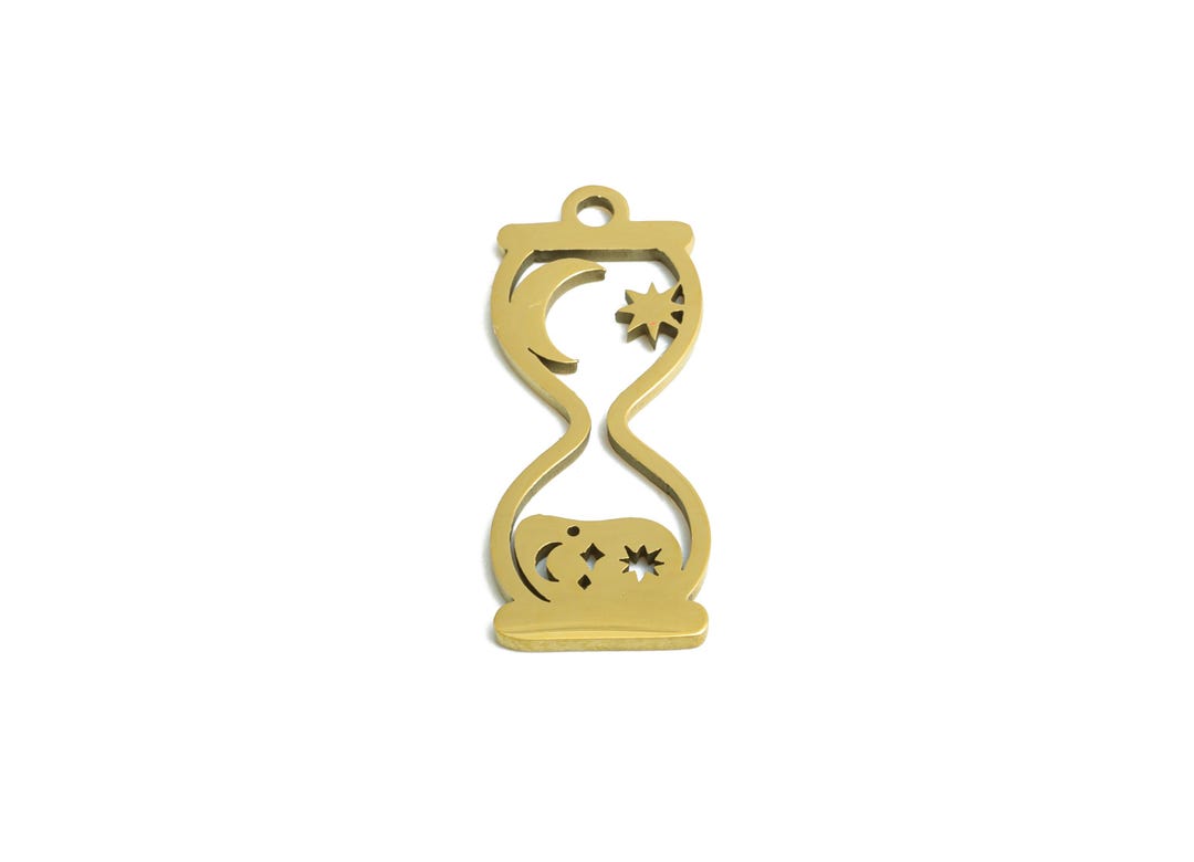 Steel Hourglass Pendant - Celestial Star Moon Hourglass Charm ...