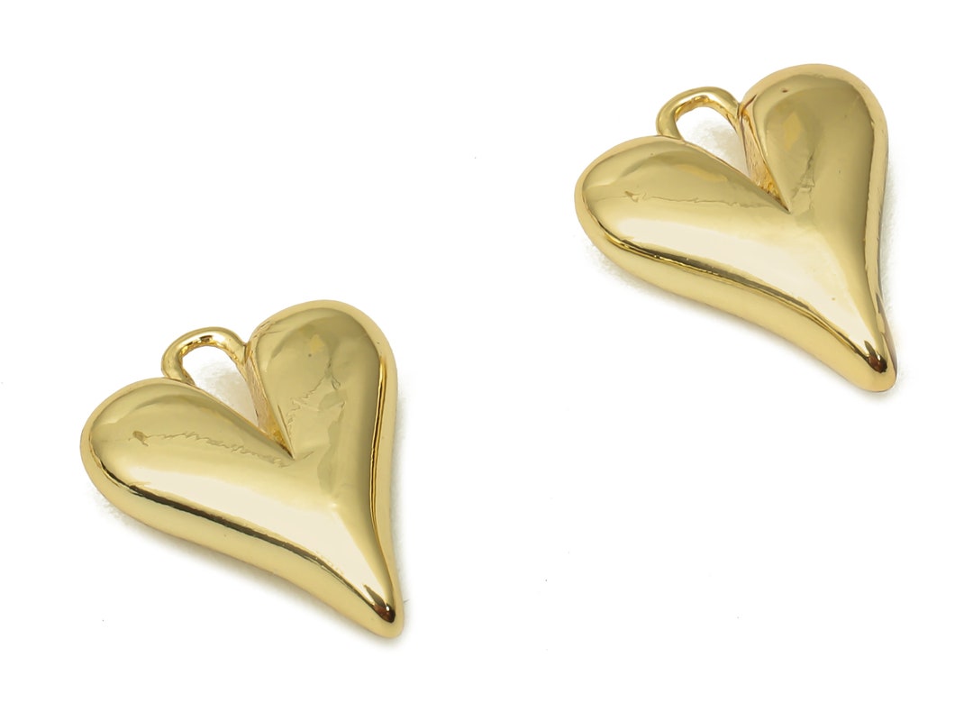 Brass Heart Earring Charm - Brass Heart Pendant - for Necklace - for ...