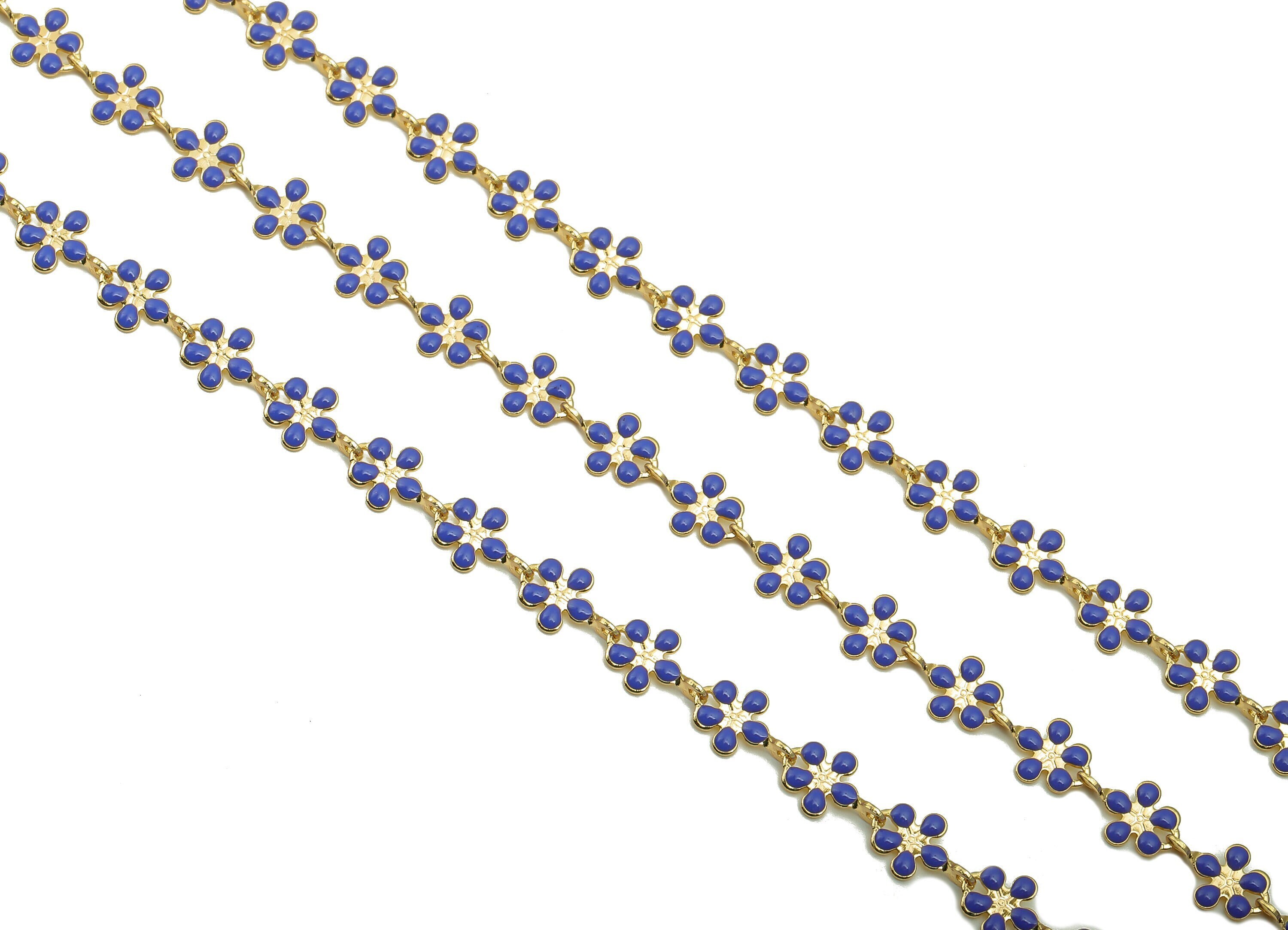 Enamel Daisy Chain Satellite Bead Cable Chain Blue Flower - Etsy