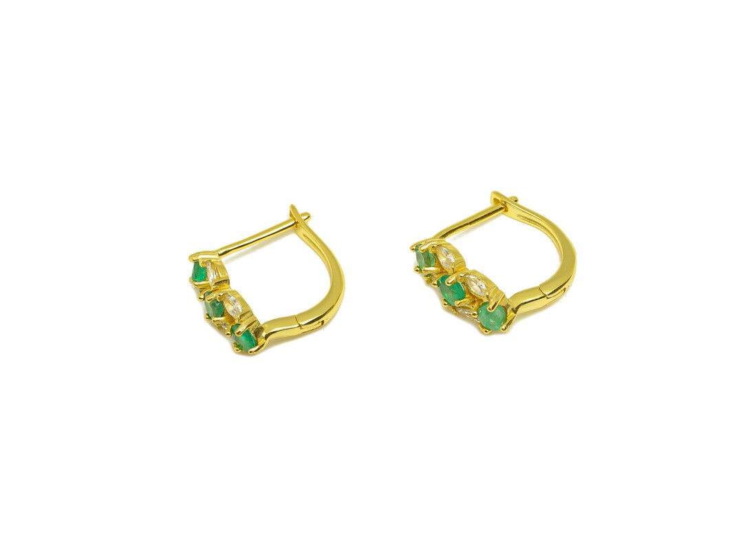 Emerald Marquise Hoop Earirng - English Lock Hoop Earring - Cubic ...