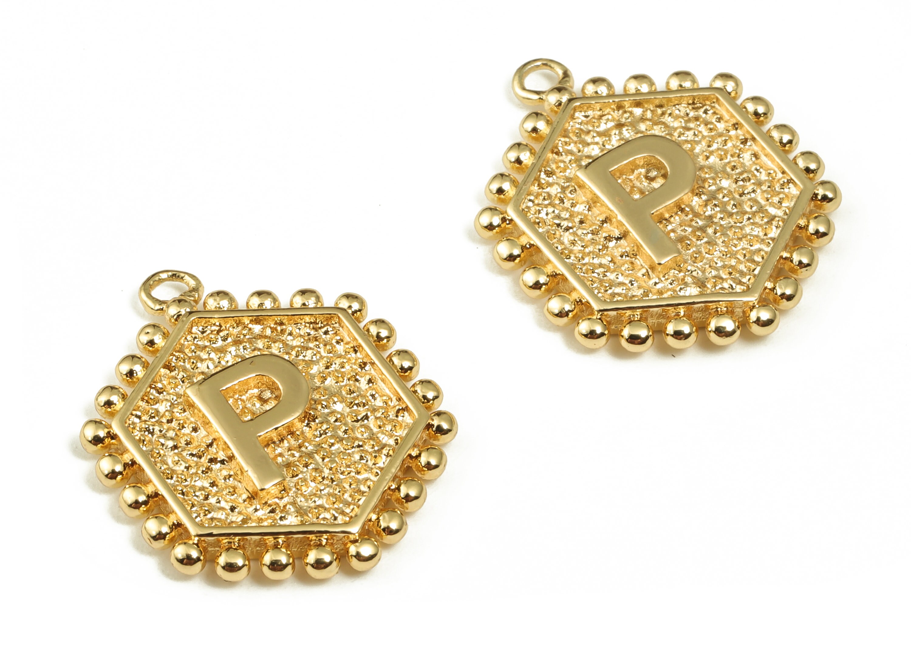 Brass Hexagon Letter P Charms - Alphabet Pendant Charm - 18K Shiny Gold ...