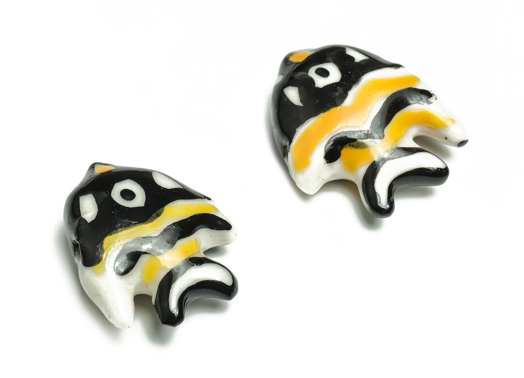 Glazed Ceramic Fish Beads - Carved Fish Beads - Handmade Beads ...