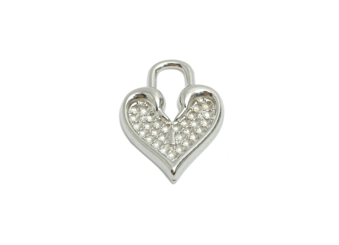 Stainless Steel Heart Charms - Hammered Heart Lock Pendant - Vintage ...