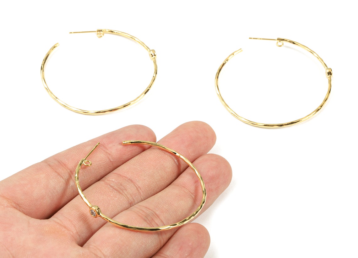 Brass Hoop Earring Stud With Zircon - Brass C Earring Post With Loop ...