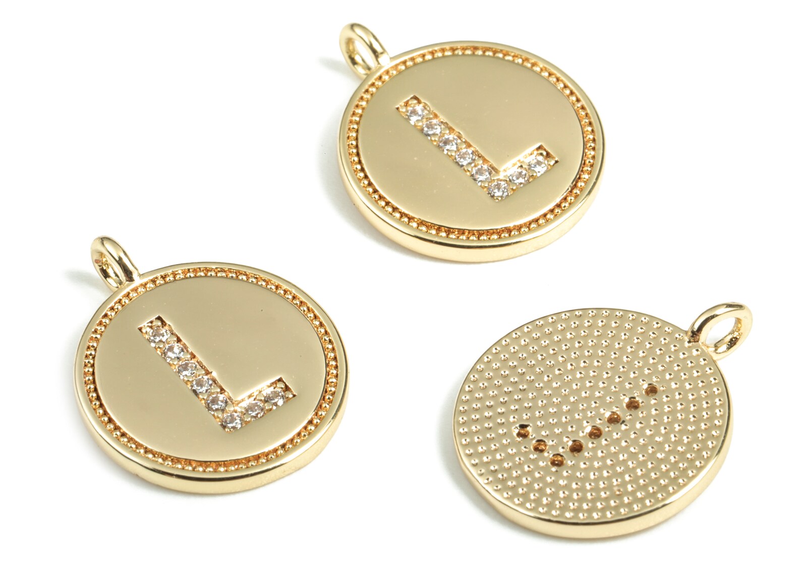 Brass Round Letter L Charm Initial L Gold Round Pendant | Etsy