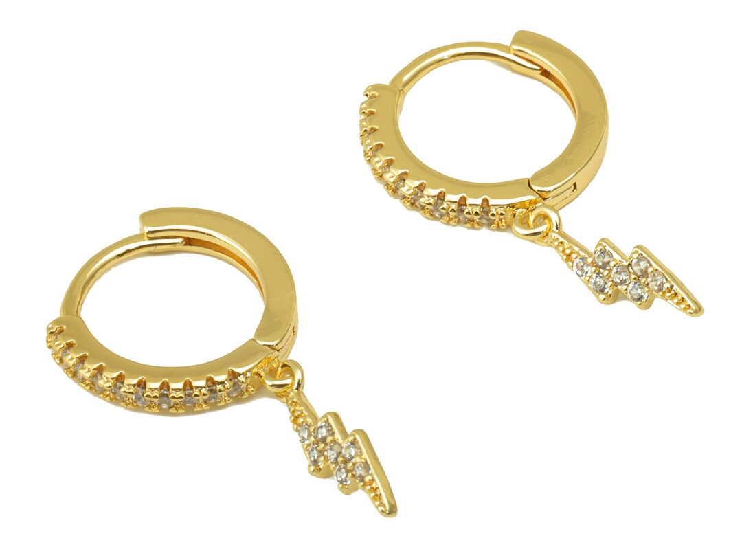 Brass Lighting Earring Clasp - Brass Hoop Clasp - Flash Huggie Hoop ...