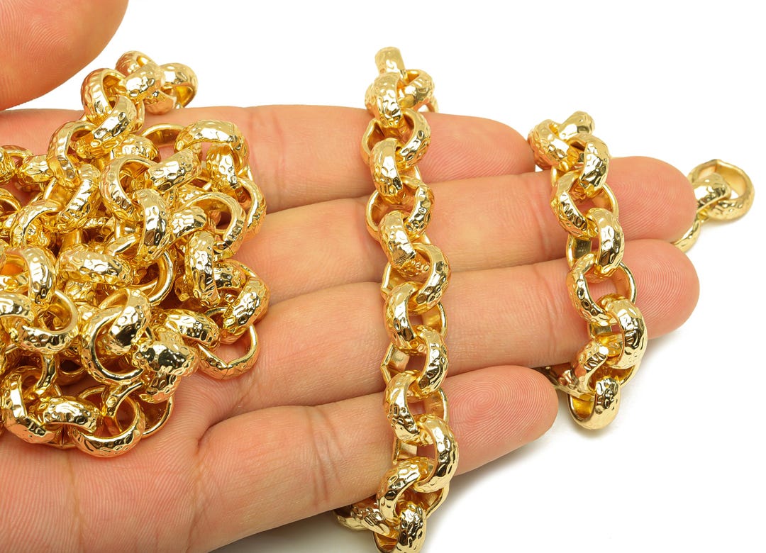 Brass 12mm Rolo Chain - 1m. Brass Textured Round Rolo Chain - Brass ...