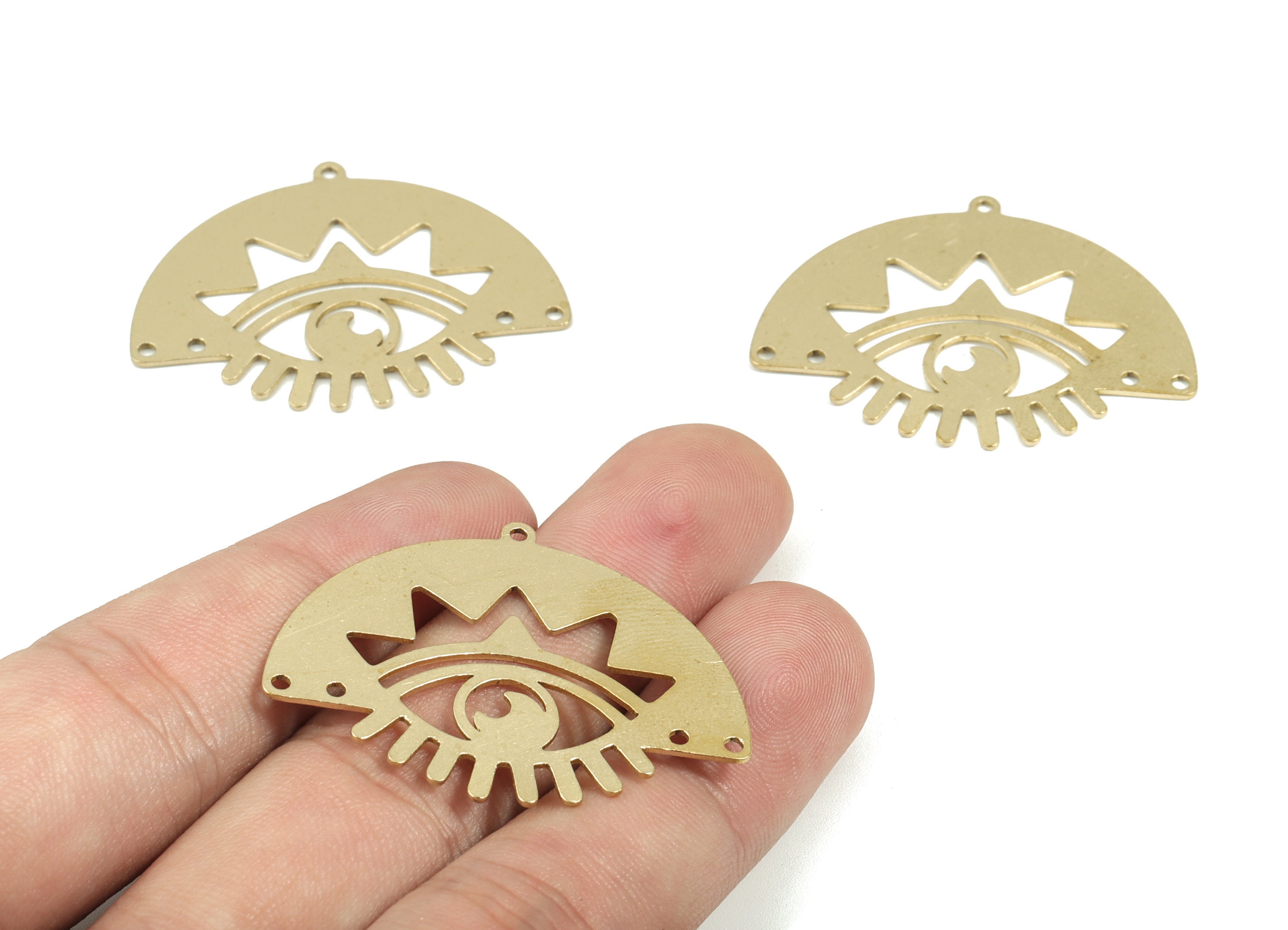 Brass Half Moon Eye Connector - Raw Brass Crown Crescent Earring - 5 ...