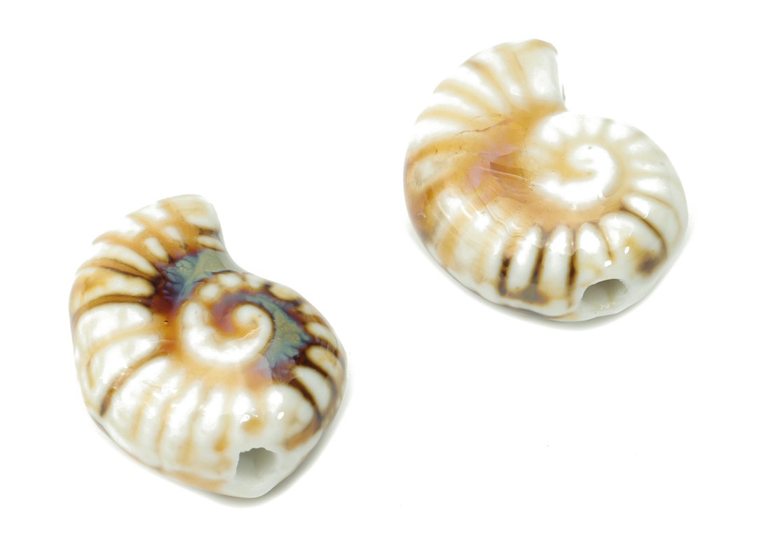 Glazed Ceramic Snail Beads - Carved Snail Beads - Handmade Beads ...