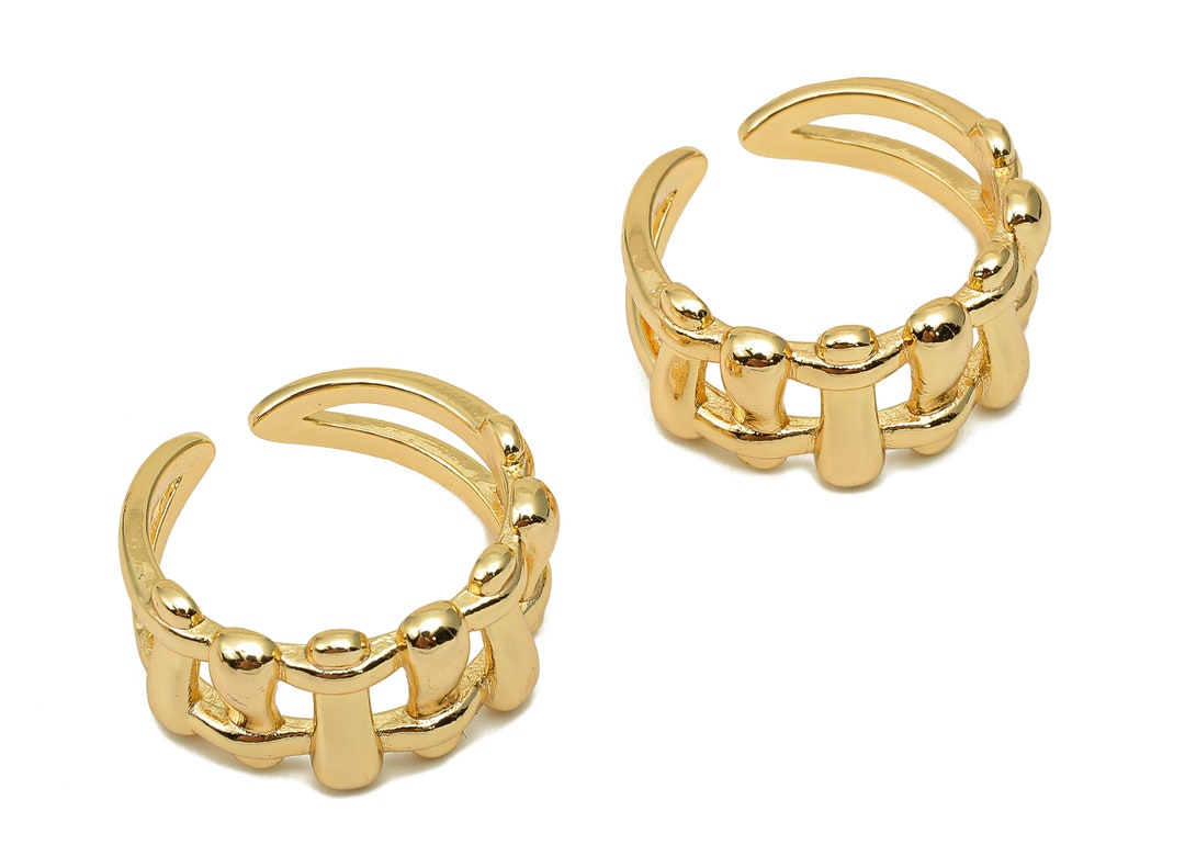 Brass Woven Open Round Ring - Gold Square Hollow Hoop Ring - Gold Wide ...