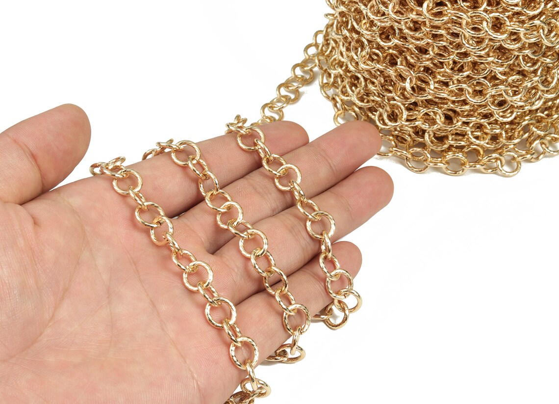 Gold Round Link Cable Chain 18K Real Gold Brass Textured - Etsy