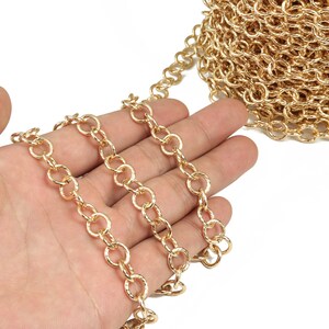 Gold Round Link Cable Chain - 18K Real Gold Brass Textured Round Cable ...
