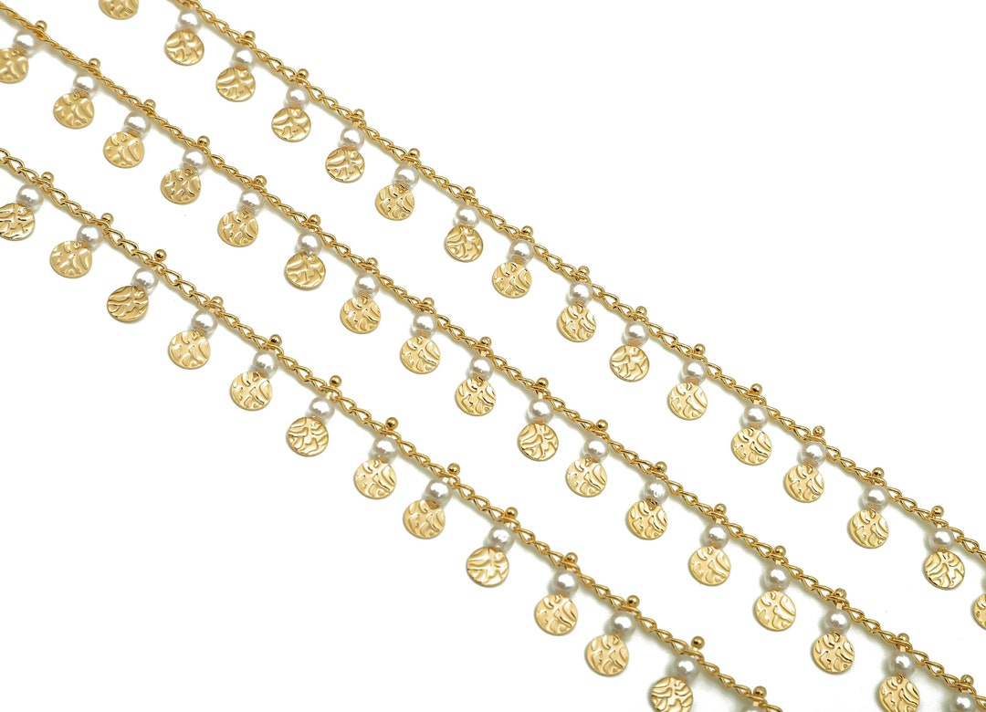 Brass Mini Curb Flake Chain Satellite Curb Chain Pearl Satellite Curb ...