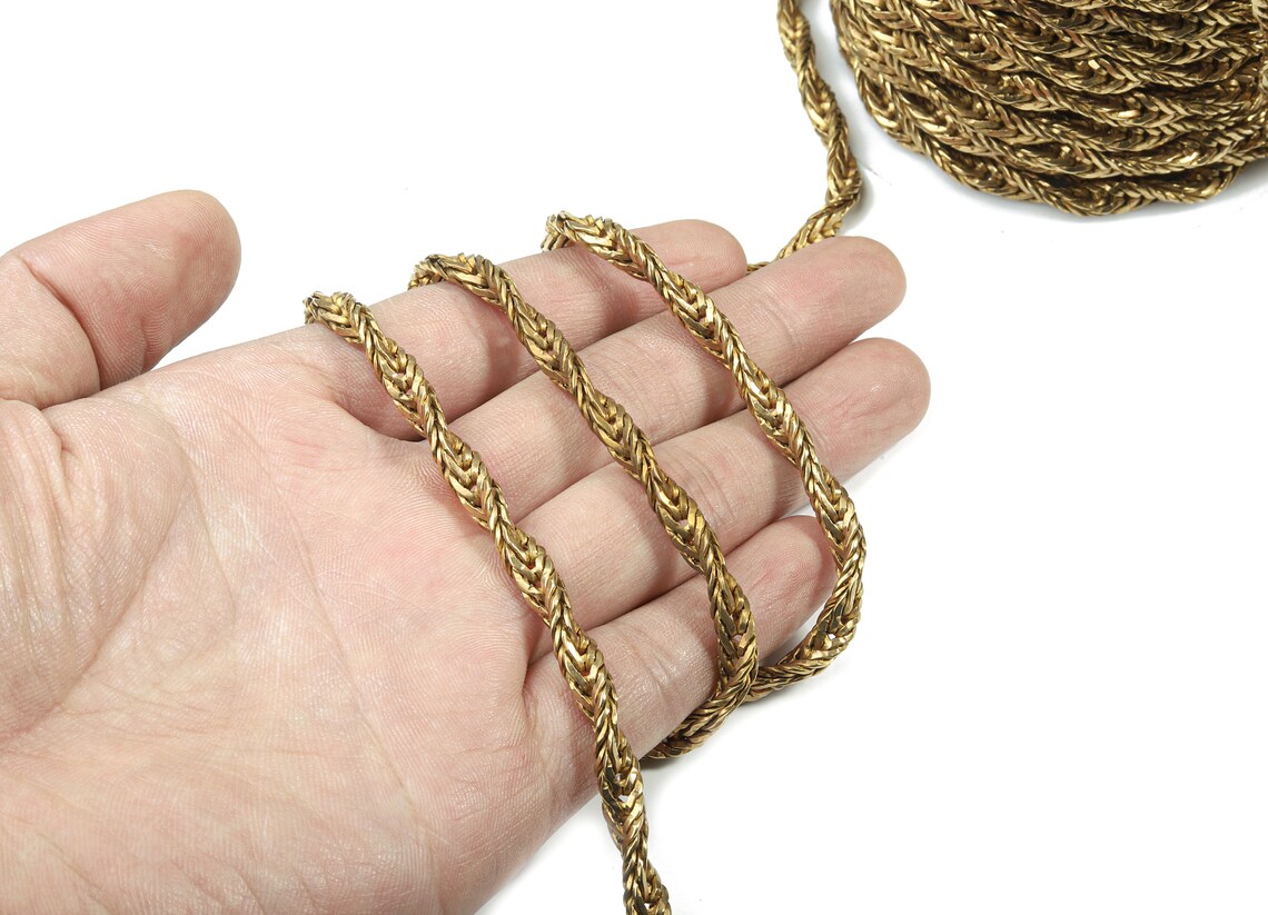 5.5 Brass Big Fox Braid Chain - Raw Brass Fox Tail Chain - for Necklace ...