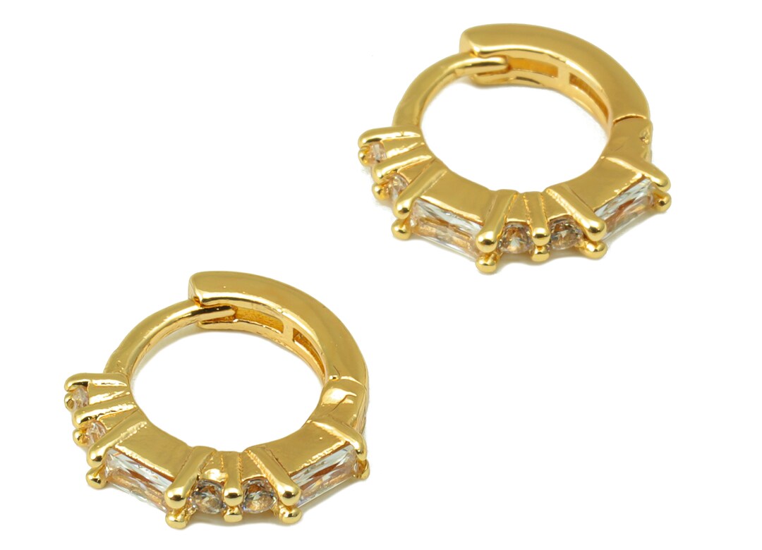 Brass Crown Hoop Clasp - Brass Emerald Huggie Earring Clasp - Mini Ring ...