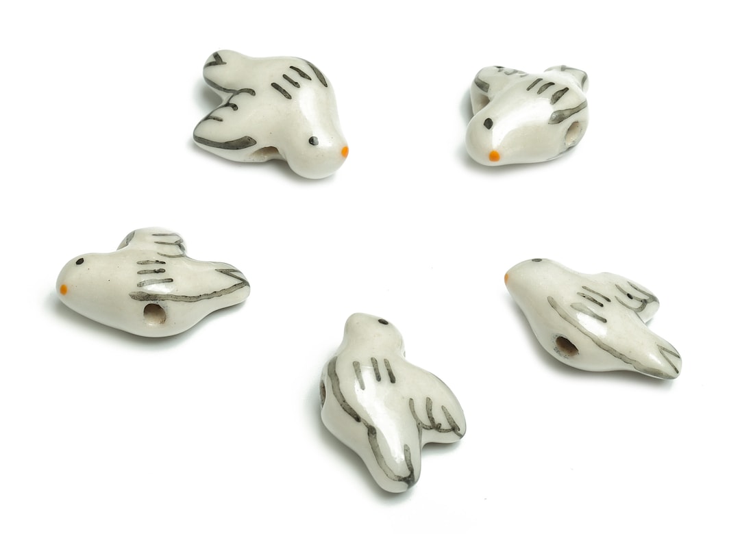 Glazed Ceramic Bird Beads - Carved Bird Beads - Handmade Beads ...