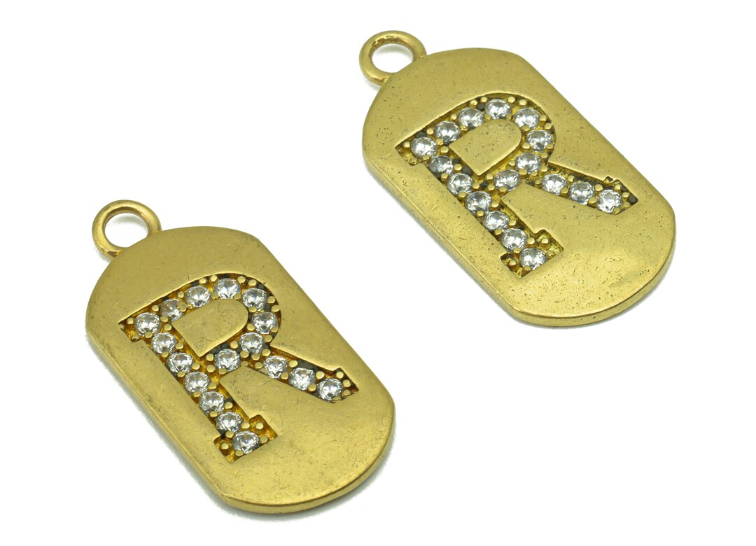 Brass Long Oval Letter R Earring- Raw Brass Initial R Pendant- Cubic ...