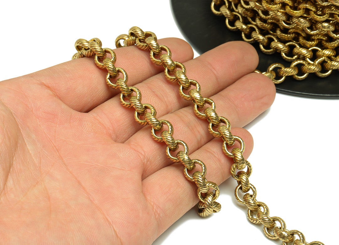 8,5mm Brass Rolo Chain - Textured Rolo Chain Hammered Chain - Handmade ...