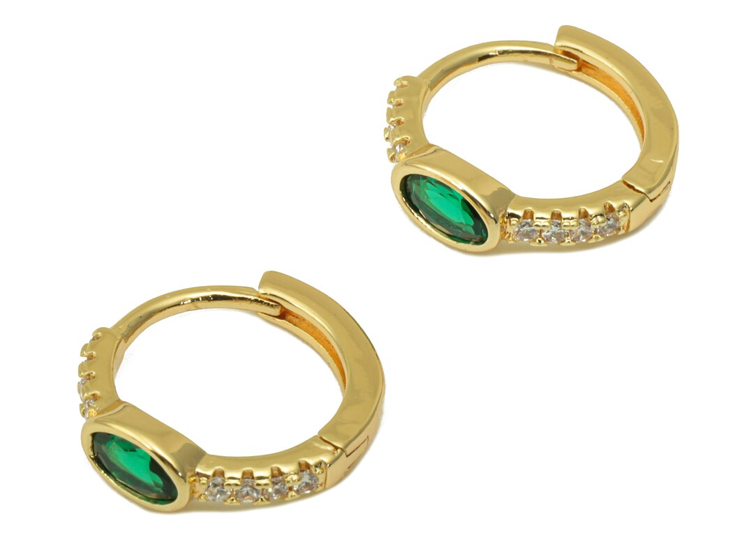 Brass Ring Clasp - Cubic Zircon Huggie Clasp - Ellipse Hoop Clasp - CZ ...