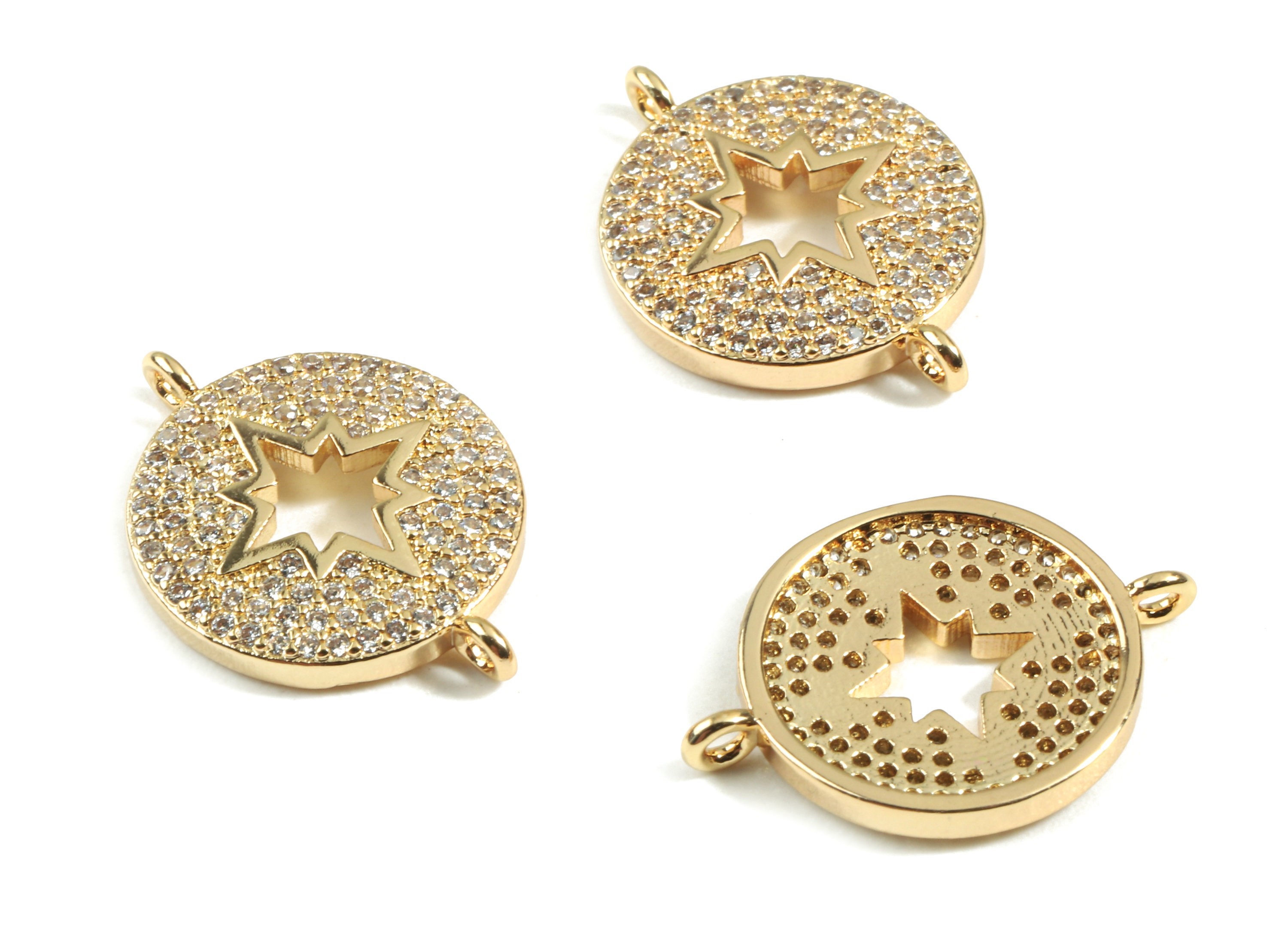 Brass Star Connector With Zircons Brass Round Connector For | Etsy