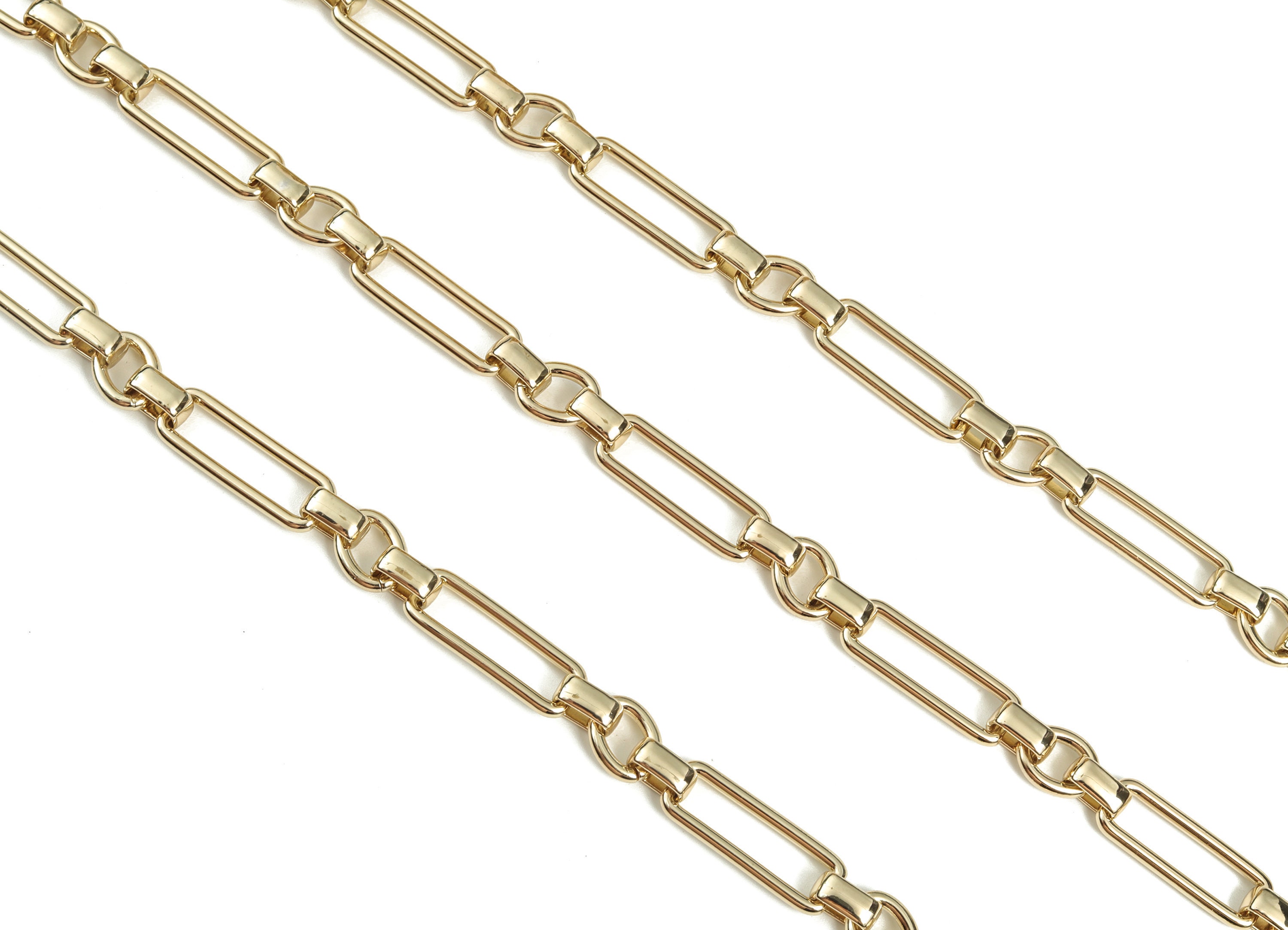 Oval Rectangle Paper Clip Layering Chain-14k Real Gold Brass - Etsy