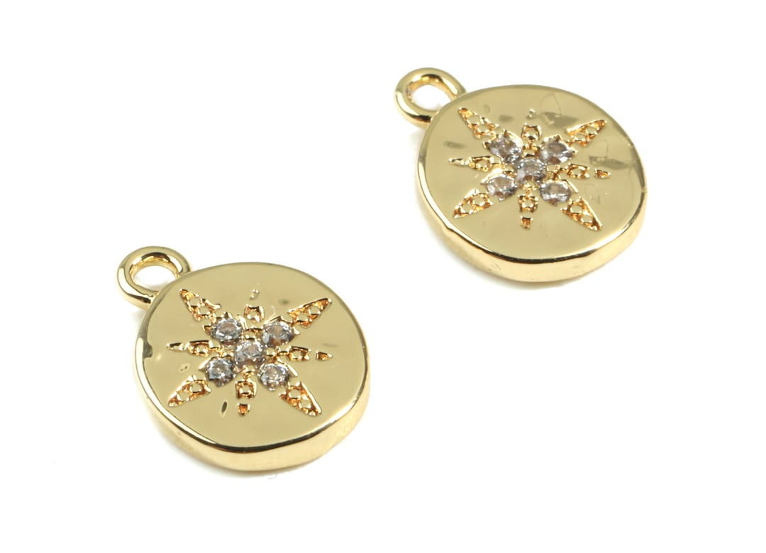 Brass Mini Round Charms With Zircon - Brass Star Charms for Earring ...